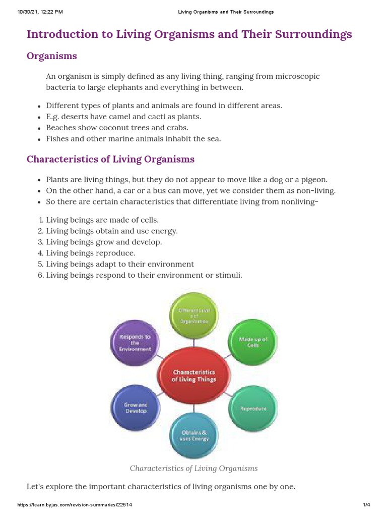 Characteristics of Living Organisms | PDF | Habitat | Plants
