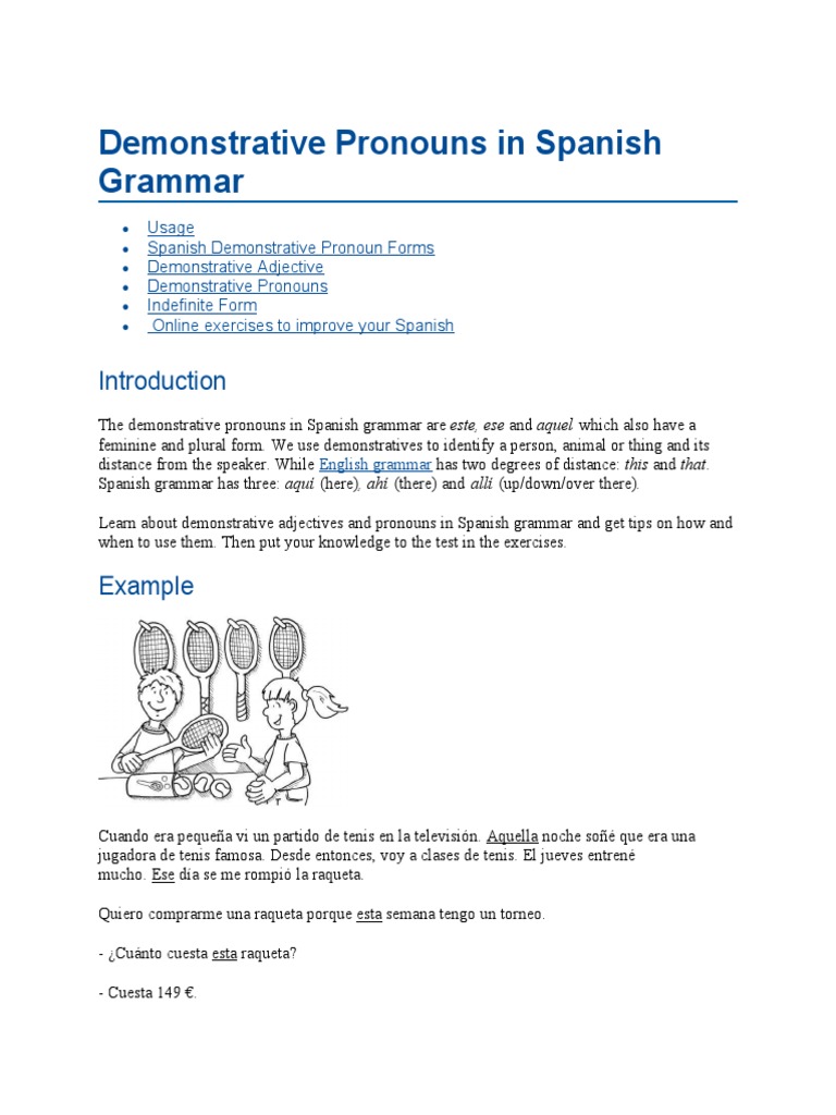 Demonstrative Pronouns in Spanish Grammar | PDF | Grammatical Gender ...