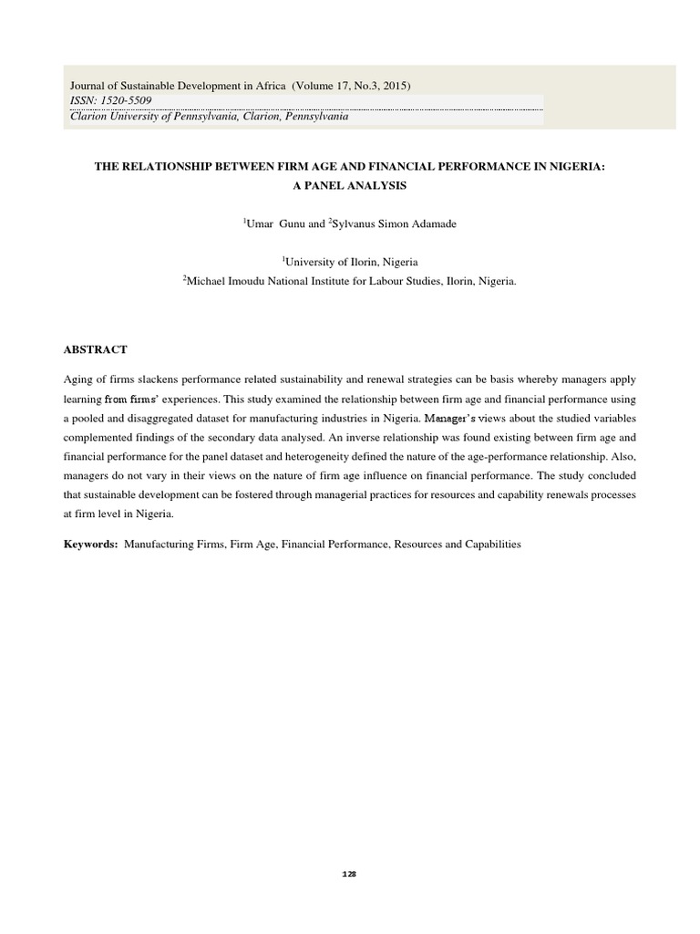 Firm Age and Financial Performance in Nigeria | PDF | Strategic ...