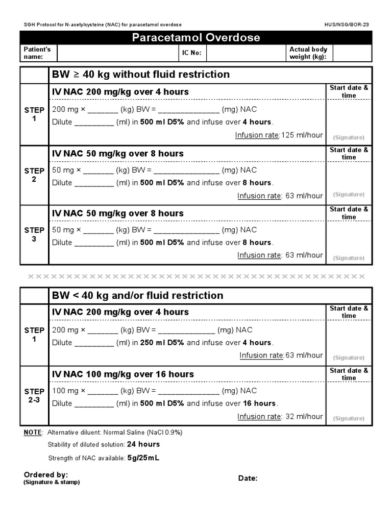 NAC Protocol for Paracetamol Overdose | PDF | Clinical Medicine ...