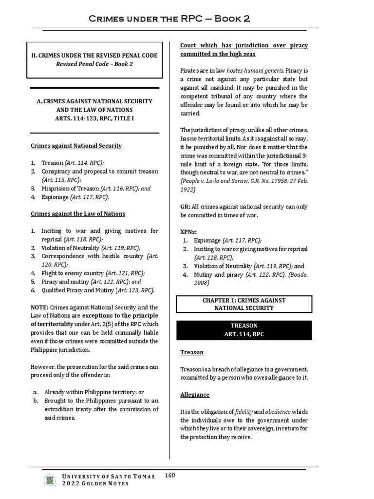 Crimes Against National Security RPC | PDF | Treason | Crimes