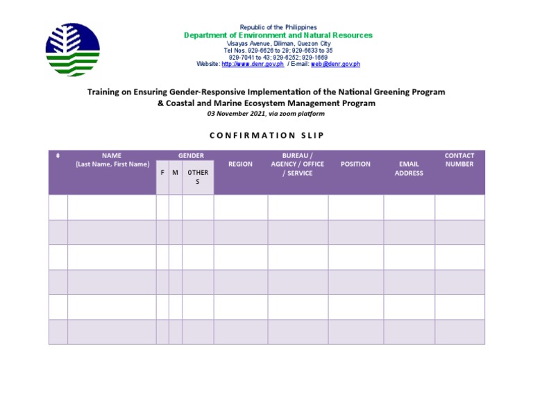 Confirmation Slip - Ensuring Gender-Responsive NEGP & CMEMP | PDF