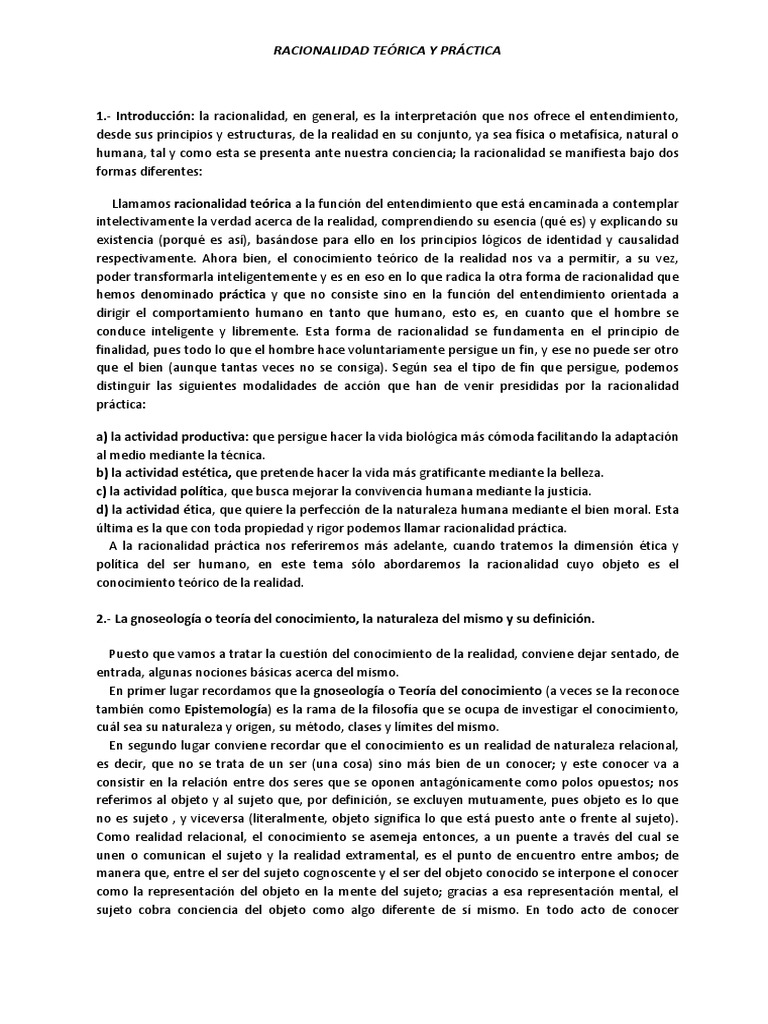 Racionalidad Teórica y Práctica en Filosofía | PDF | Verdad | Certeza