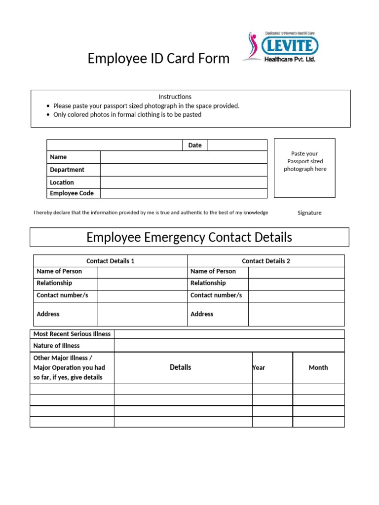 Employee ID Card Form | PDF