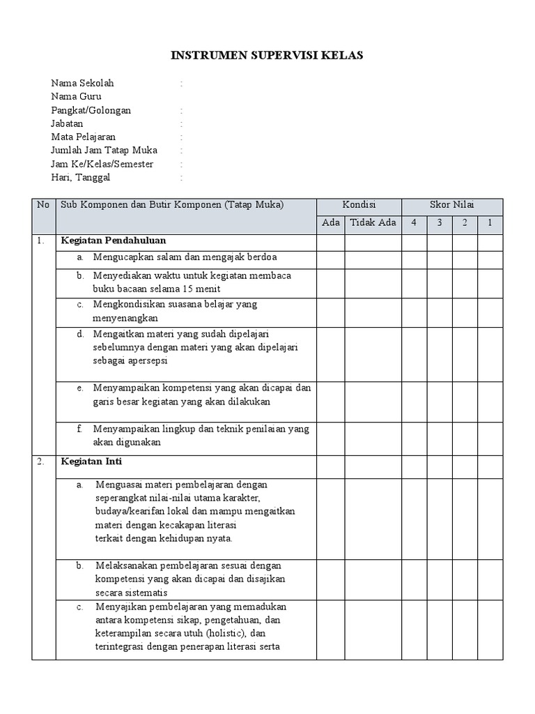 Instrumen Supervisi Kelas | PDF