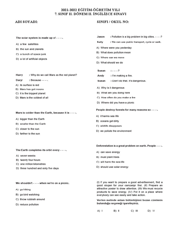 7th Grade 2nd Exam 2nd Term | PDF
