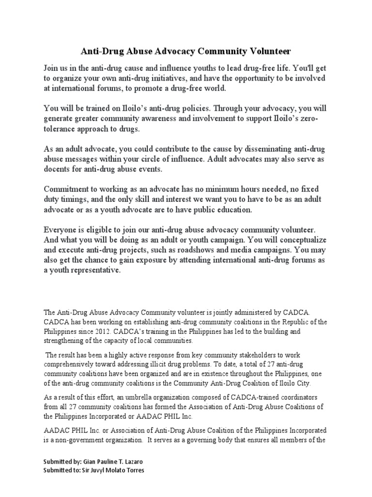 Call for Volunteers: Join the Fight Against Drug Abuse through ...