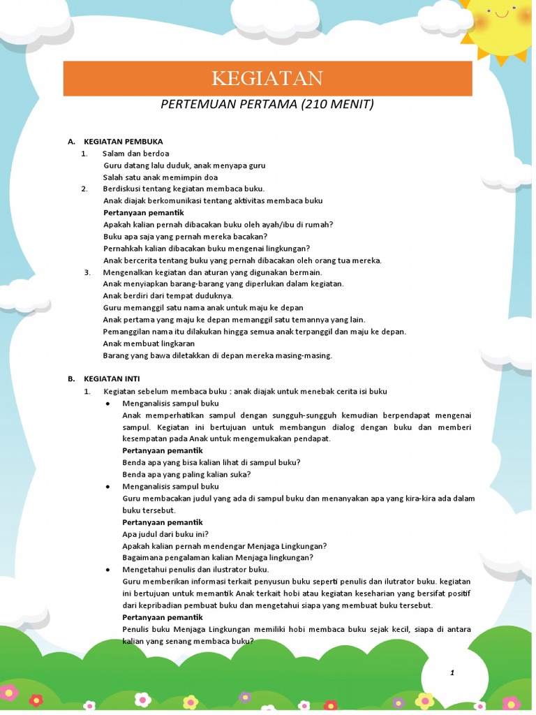 RPPH Paud Pertemuan 1 | PDF