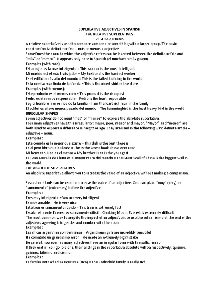 Superlative Adjectives in Spanish | PDF | Adjective | Semantic Units