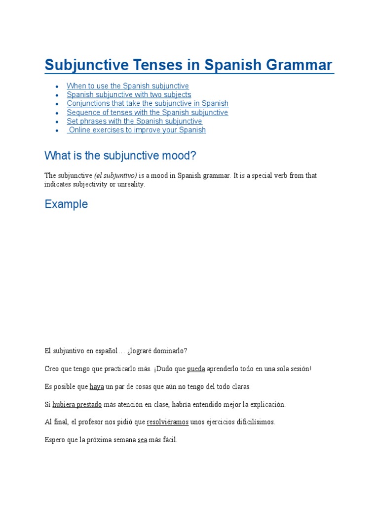 Subjunctive Tenses in Spanish Grammar | Download Free PDF | Grammatical ...