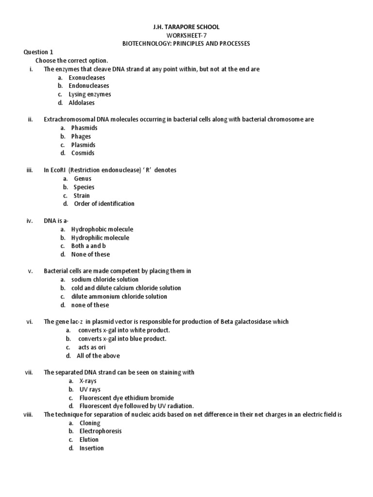 Biotechnology Principles Worksheet | PDF | Restriction Enzyme | Dna