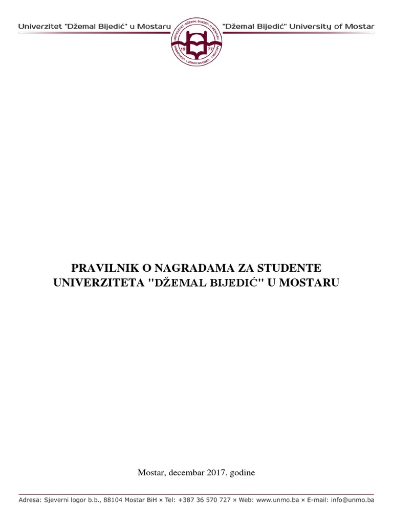 Pravilnik o Nagradama Za Studente - Univerzitet Dzemal Bijedic U Mostaru | PDF