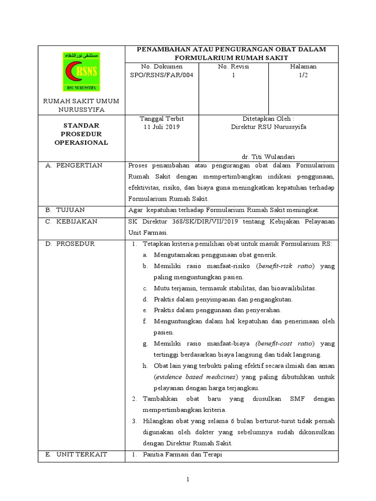 Penambahan Atau Pengurangan Obat Dalam Formularium Rumah Sakit | PDF