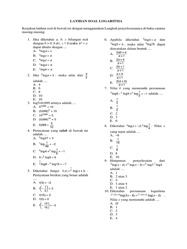 Latihan Soal Logaritma | PDF