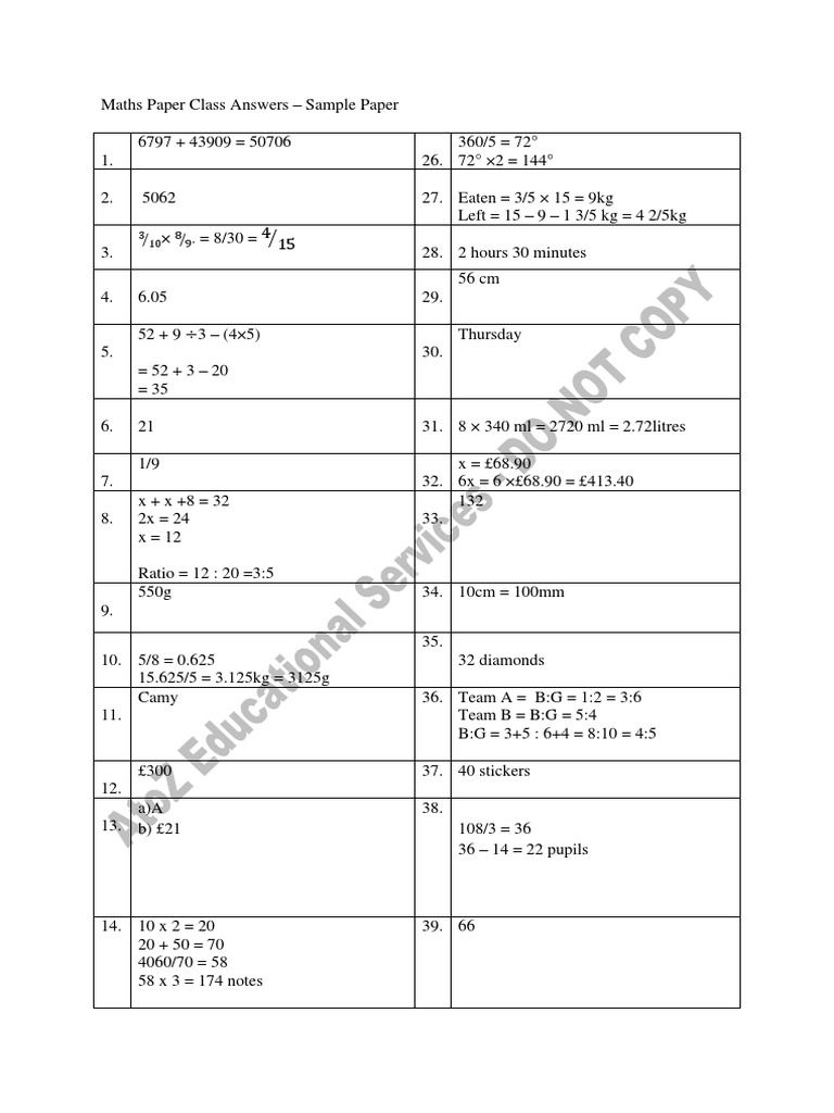 Maths PC Sample Paper Answers | PDF | Metrology