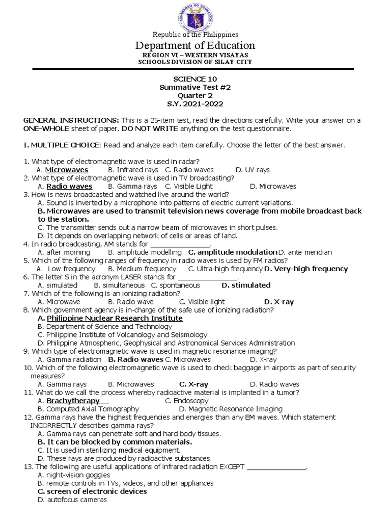 SCIENCE 10 Q2 2nd Summative Test | Download Free PDF | Electromagnetic ...