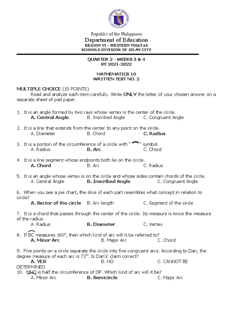 Math G10 Q2 WT 2 | Download Free PDF | Circle | Angle