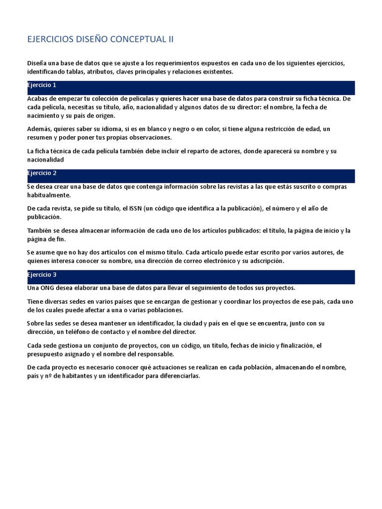 03 - Ut2 - Ejercicios Diseño Conceptual - Ii | PDF | Bases de datos | Red mundial