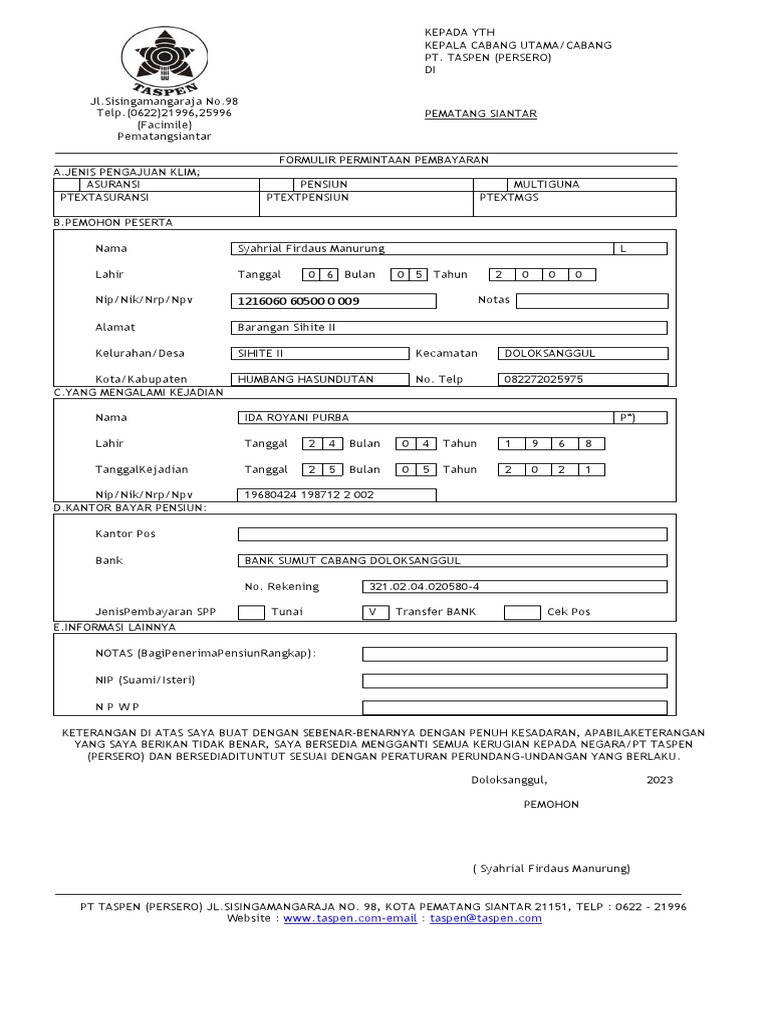 Formulir Permintaan Pembayaran 2 | PDF