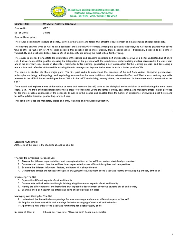 Ge1 - Understanding-The-Self | PDF | Self | Identity (Social Science)