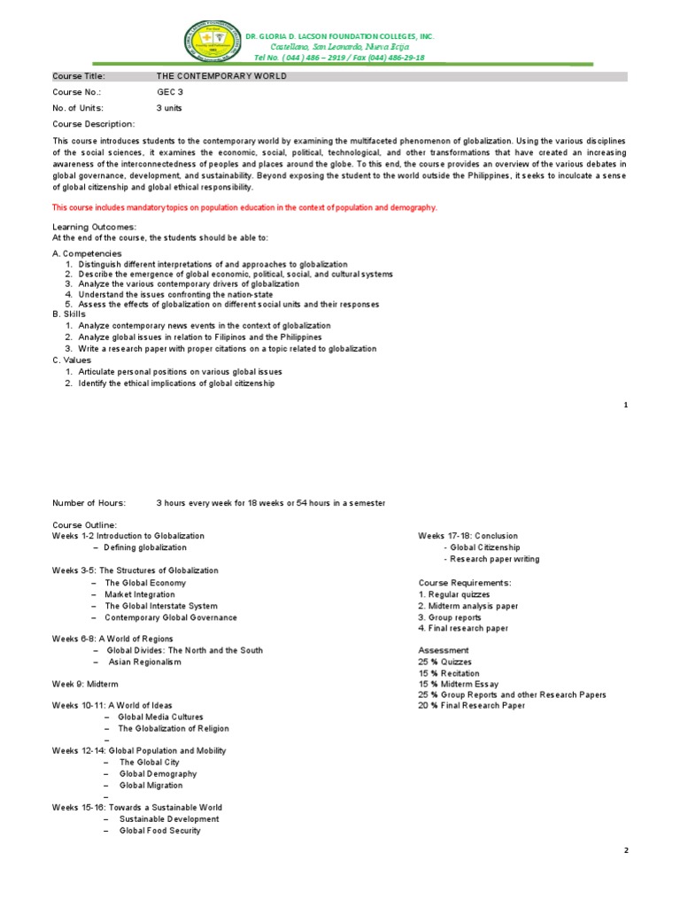 Ge3 - Contemporary-World | PDF | Globalization | World Systems Theory