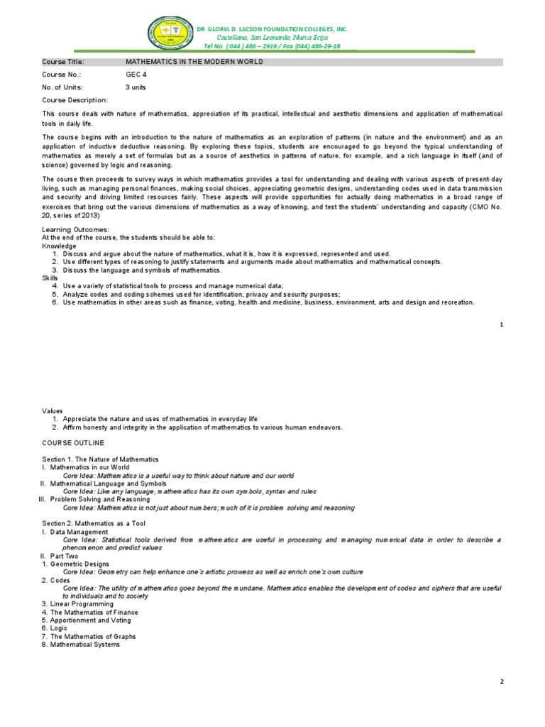 Ge4 - Mathematics-In-The-Modern-World | PDF | Mathematics | Statistics