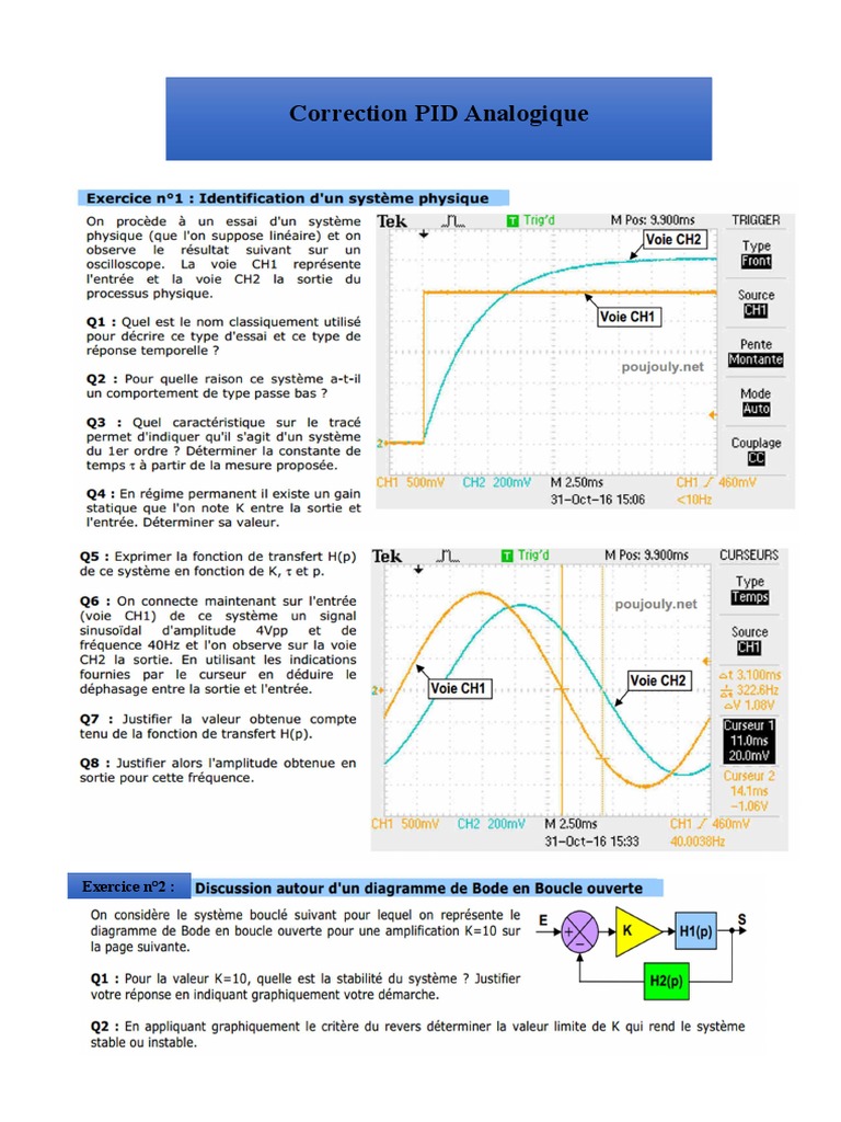 TD Correction PID Analogique | PDF | Ingénierie mécanique | Informatique