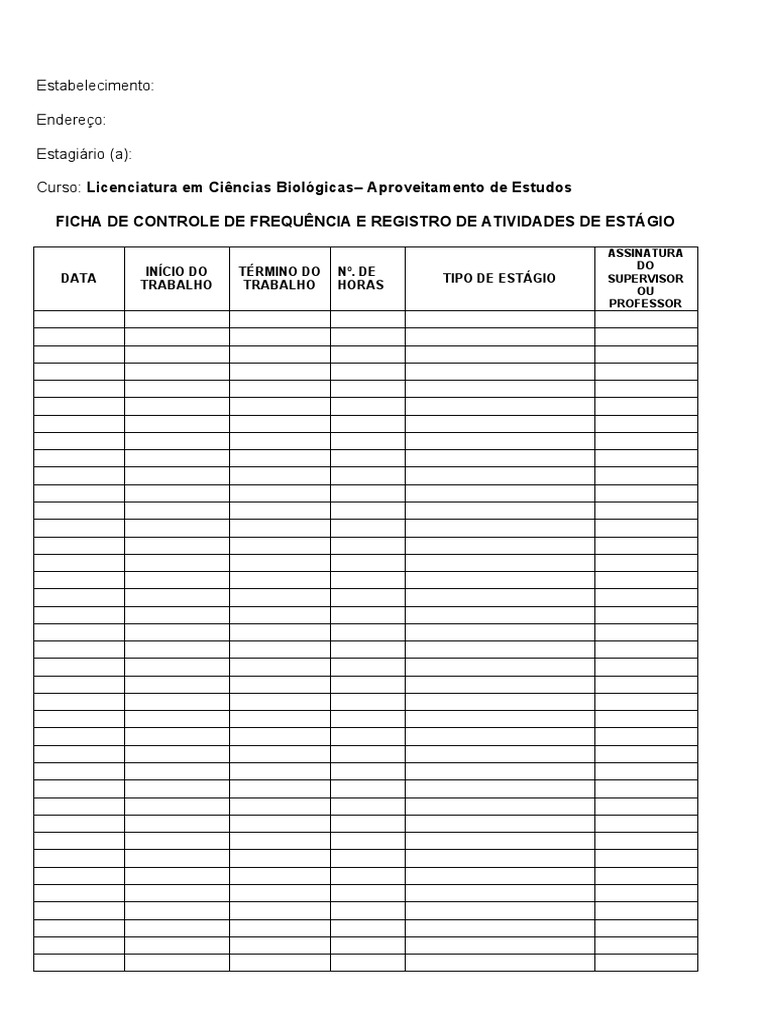 Modelo de Ficha de Controle Do Estágio | PDF