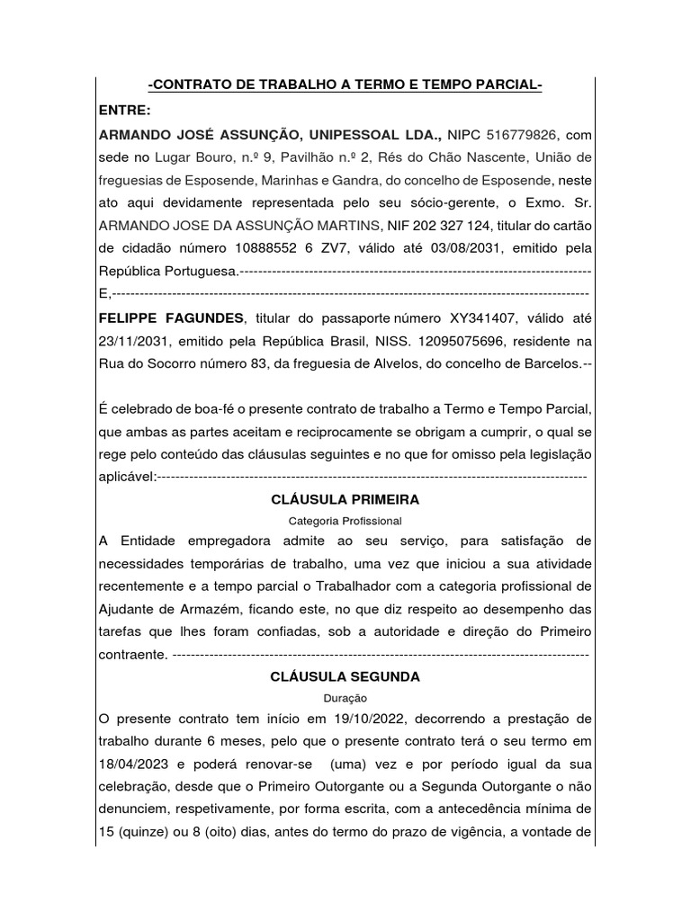 Contrato de Trabalho A Termo e Tempo Parcial-Paula Contabilidade - 18-10 | PDF | Férias ...