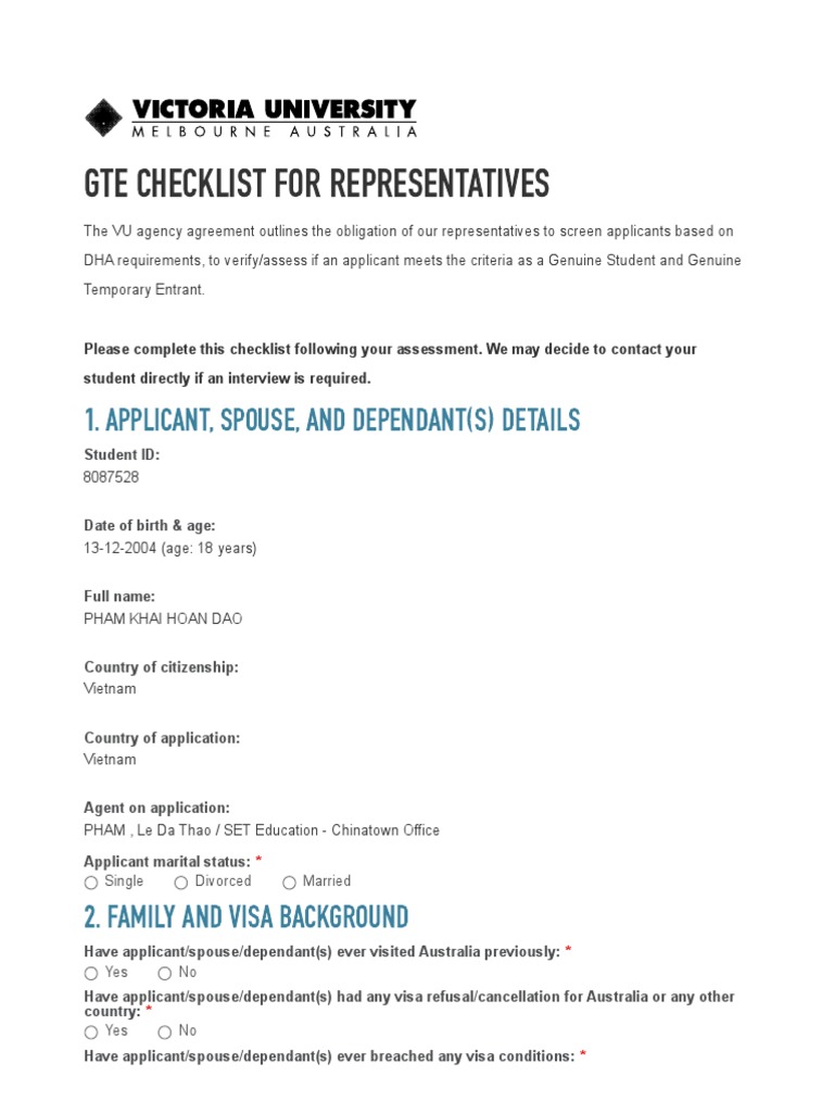 GTE Checklist For Representatives | PDF | Travel Visa
