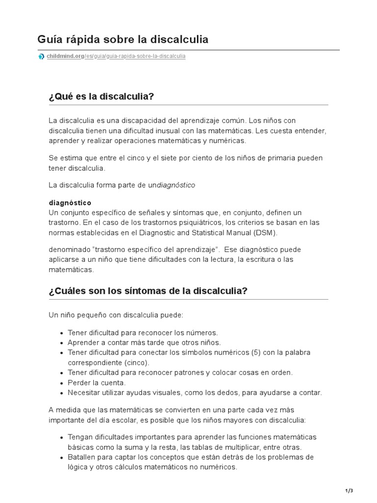 Guía Rápida Sobre La Discalculia | PDF | Aprendizaje | Matemáticas