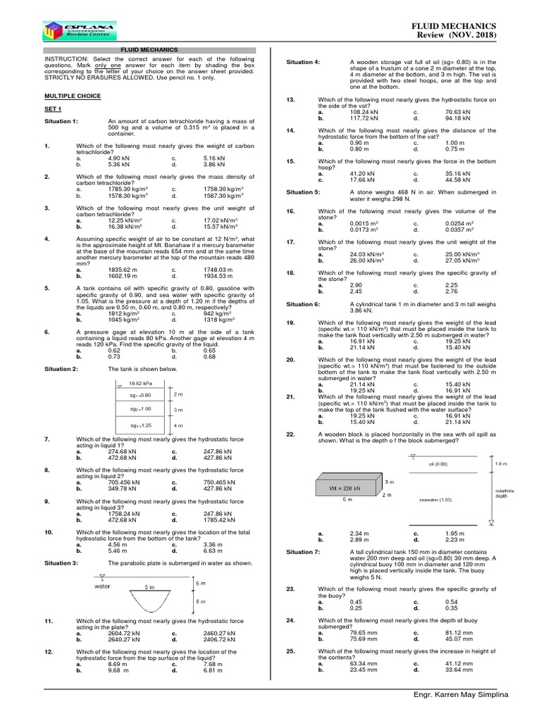 Fluid Mechanics Multiple Choice Questions | PDF | Buoyancy | Continuum ...