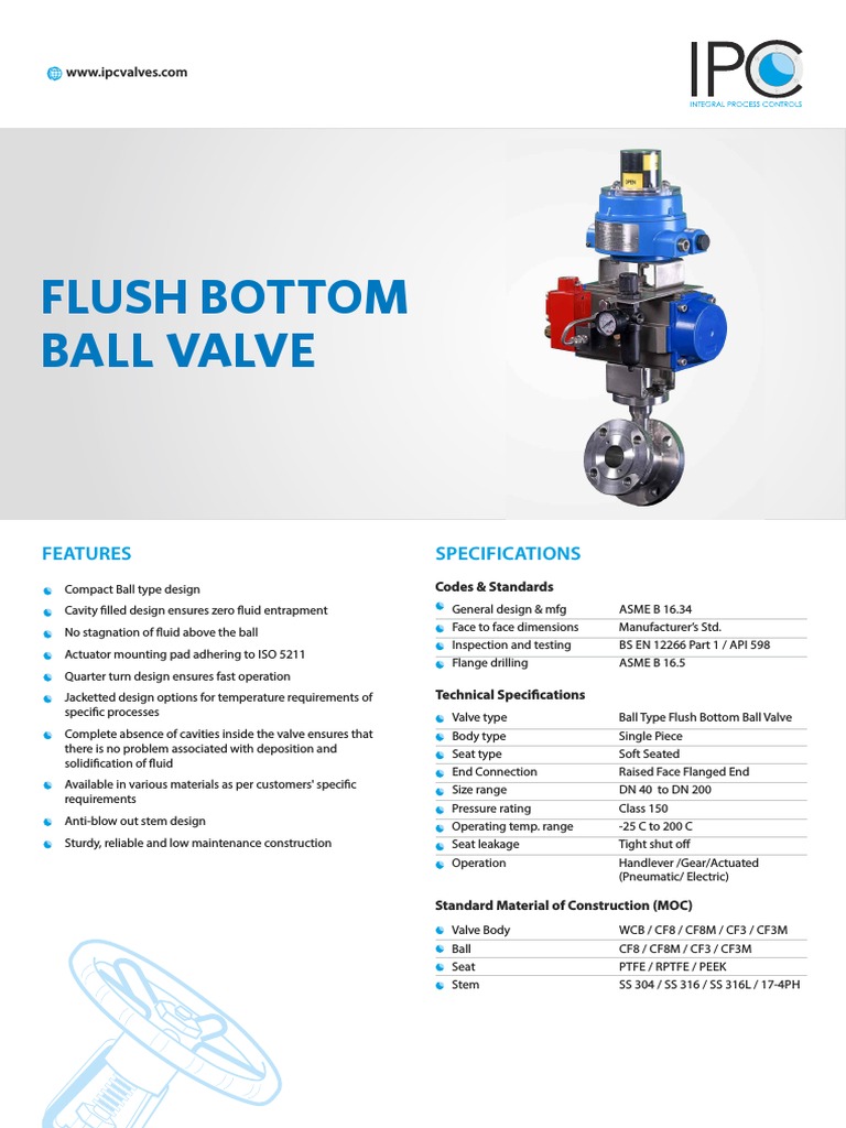 IPBR Flush Bottom Ball Valve | PDF | Valve | Mechanical Engineering