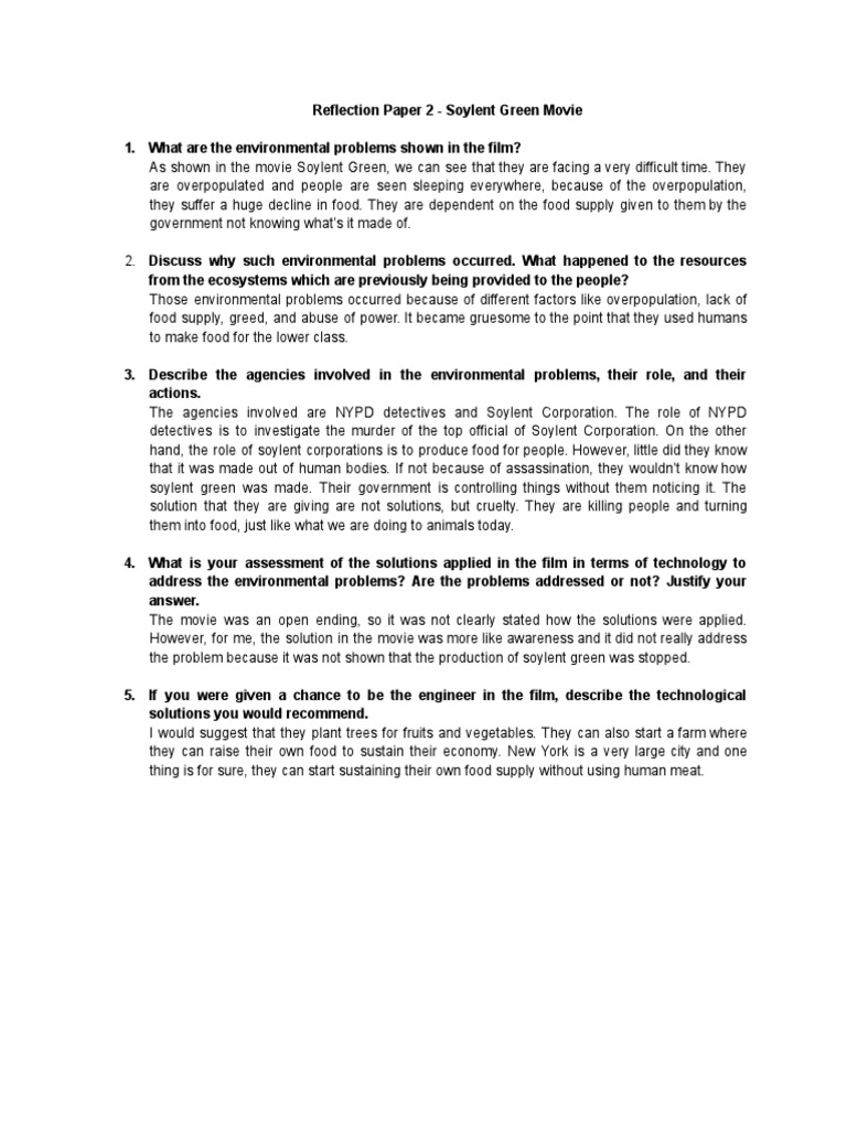 Reflection Paper 2 - Soylent Green | PDF