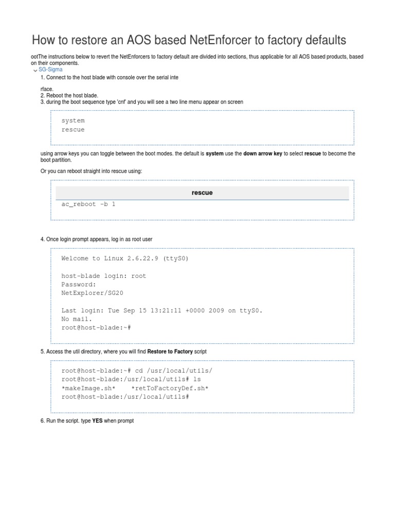 How To Restore An Aos Based Netenforcer To Factory Defaults: Sg-Sigma ...