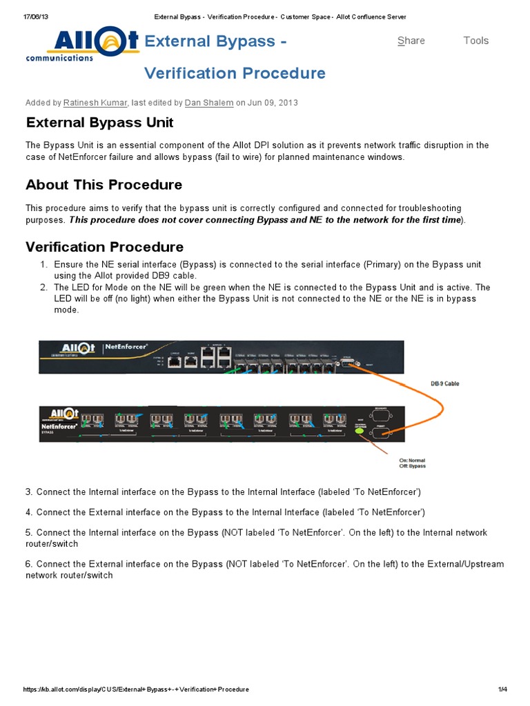 External Bypass - Verification Procedure - Customer Space - Allot Confluence Server | PDF ...