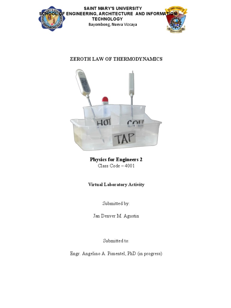 Zeroth Law of Thermodynamics - Virtual Laboratory Activity - Jan Denver ...