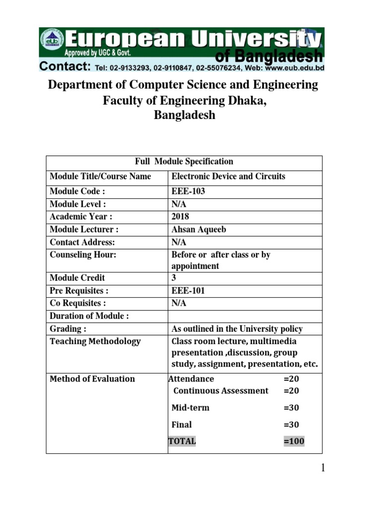 Eee-103 Module - 1 | PDF | Bipolar Junction Transistor | P–N Junction