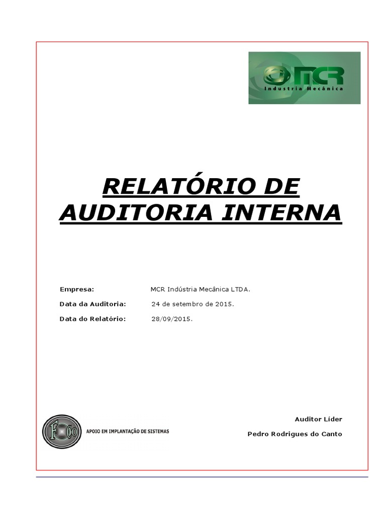 Exemplo De Relatorio De Auditoria/modelo De Parecer Auditoria