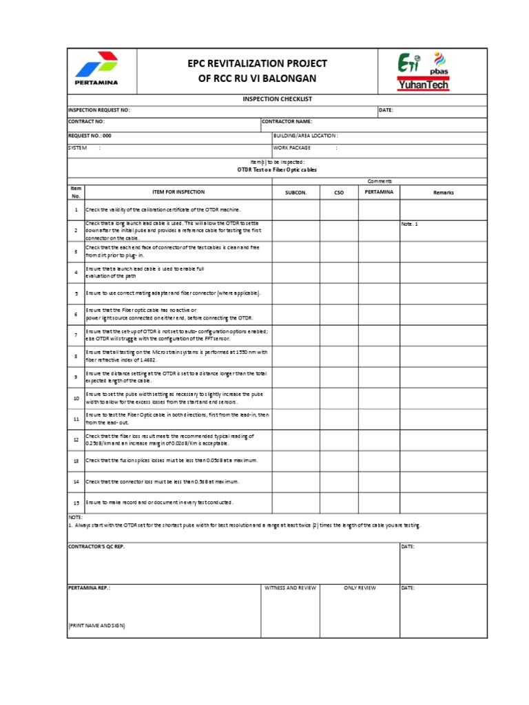 Inspection & Test Check List | PDF | Optical Fiber | Electromagnetism