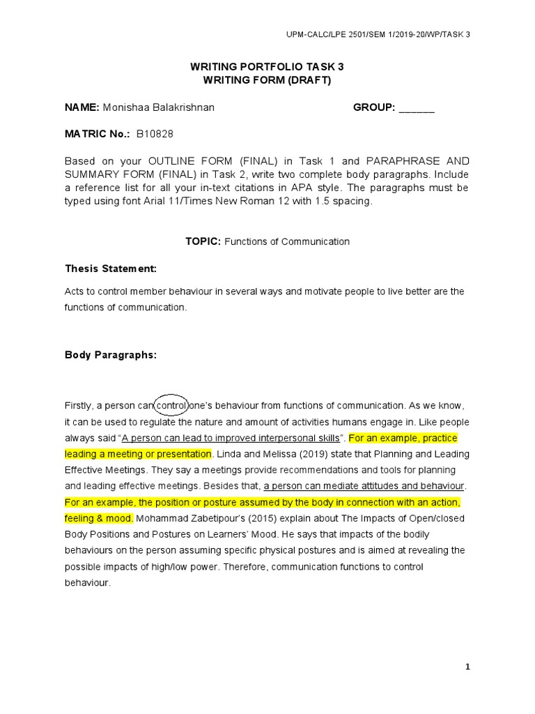 Lpe 2501 Writing Portfolio Task 3 (Writing Form - Draft) | PDF | Motivation | Motivational