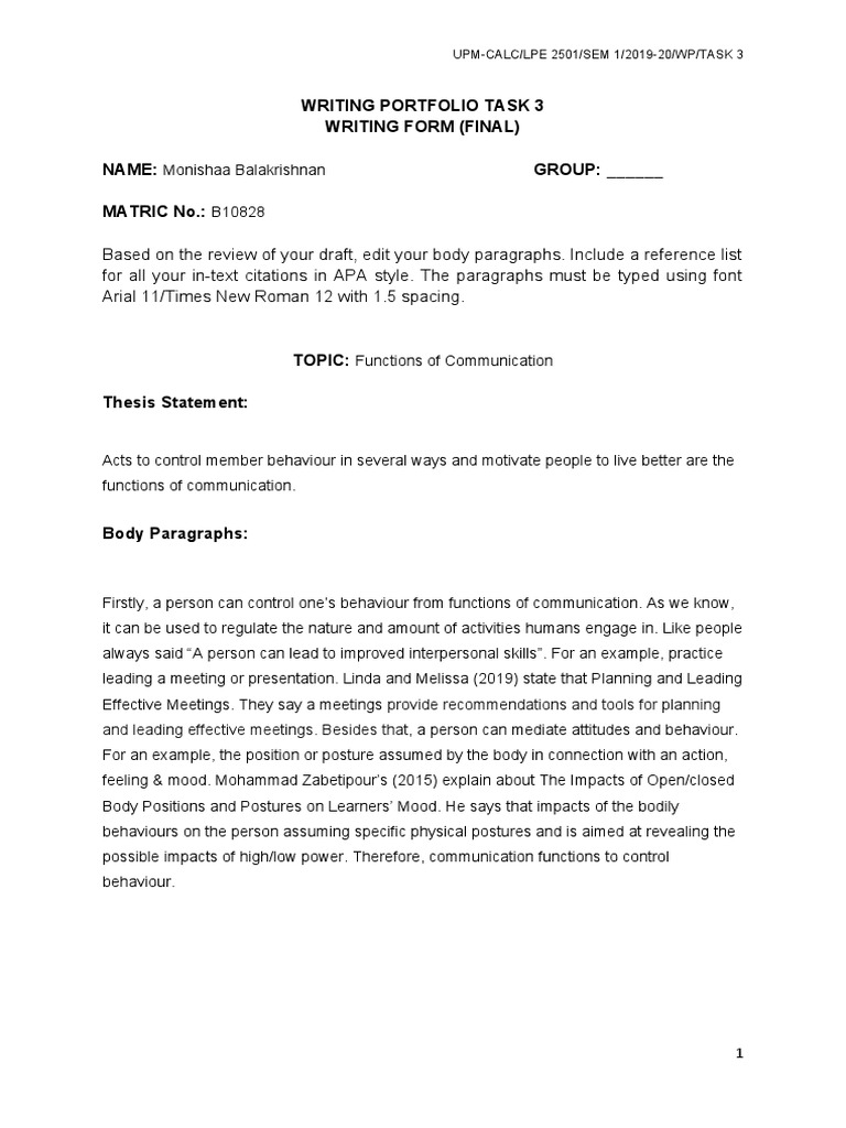 Lpe 2501 Writing Portfolio Task 3 (Writing Form - Final) | PDF ...