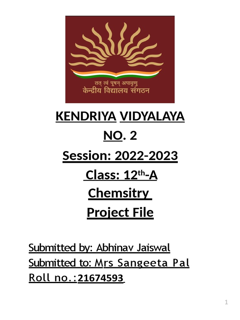 KV2 Class 12th-A Chemistry Project File 2022-23 | PDF