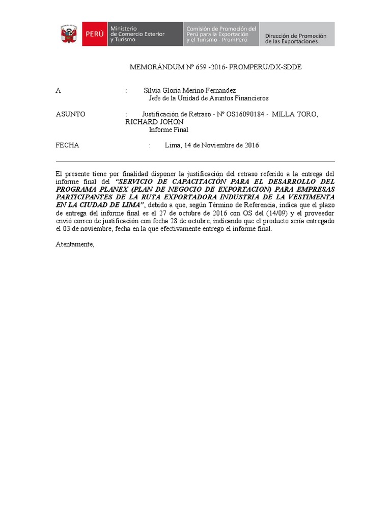 MEMO Justificación de Atraso | PDF