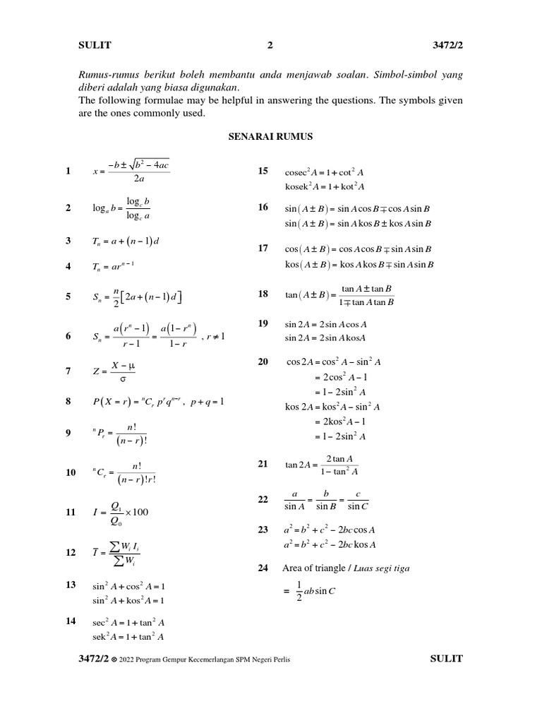 (Addmath) k2 Trial Perlis 2022 | PDF