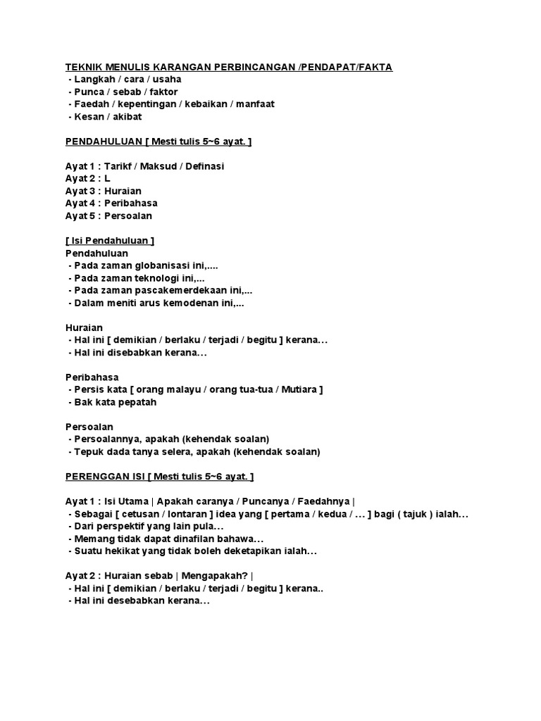 Teknik Menulis Karangan Perbincangan - Pendapat - Fakta | PDF