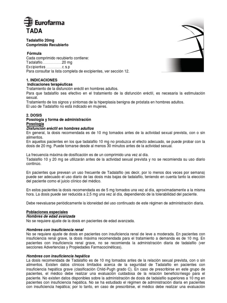 Tada 20mg Inserto Eurofarma | PDF