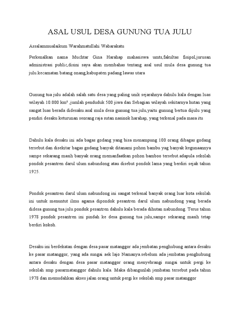 Sejarah Desa Gunung Tua Julu | PDF | Perjalanan | Agama & Spiritualitas