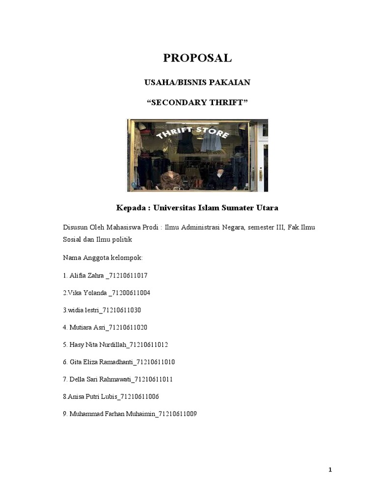 Proposal Secondary Thrift | PDF | Bisnis