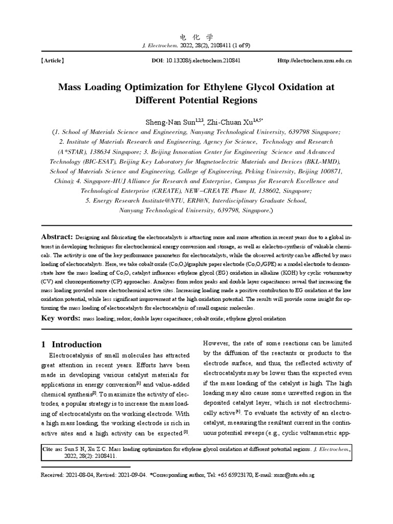 Mass Loading Optimization For Ethylene Glycol Oxidation at Different ...